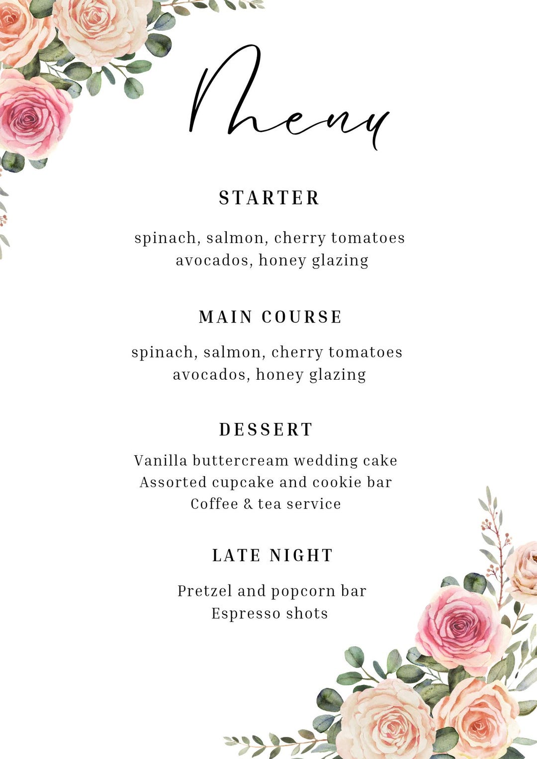 Editable Wedding Menu Template | Printable Floral Wedding Reception ...