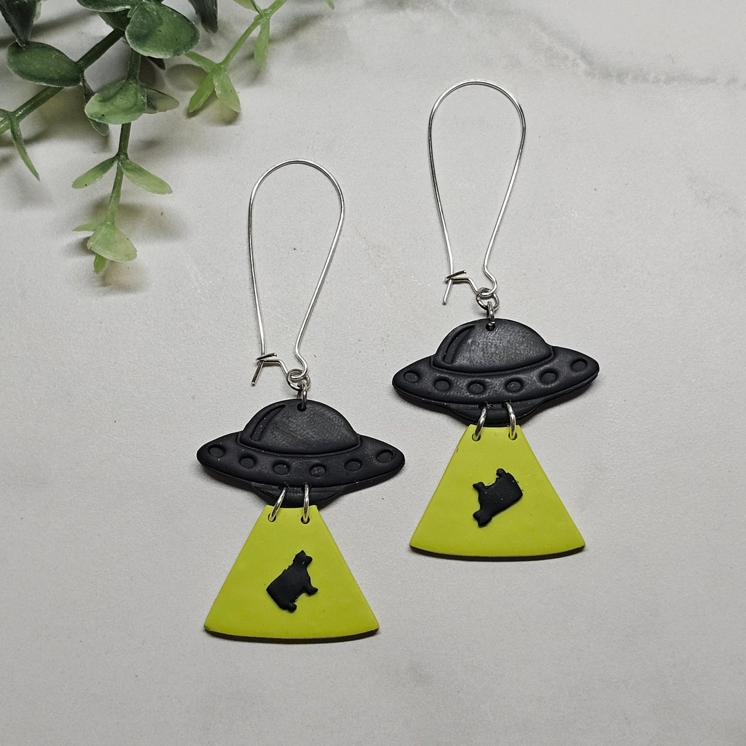 UFO Earrings Alien Abduction Jewelry Black and Green Area 51 Earrings ...