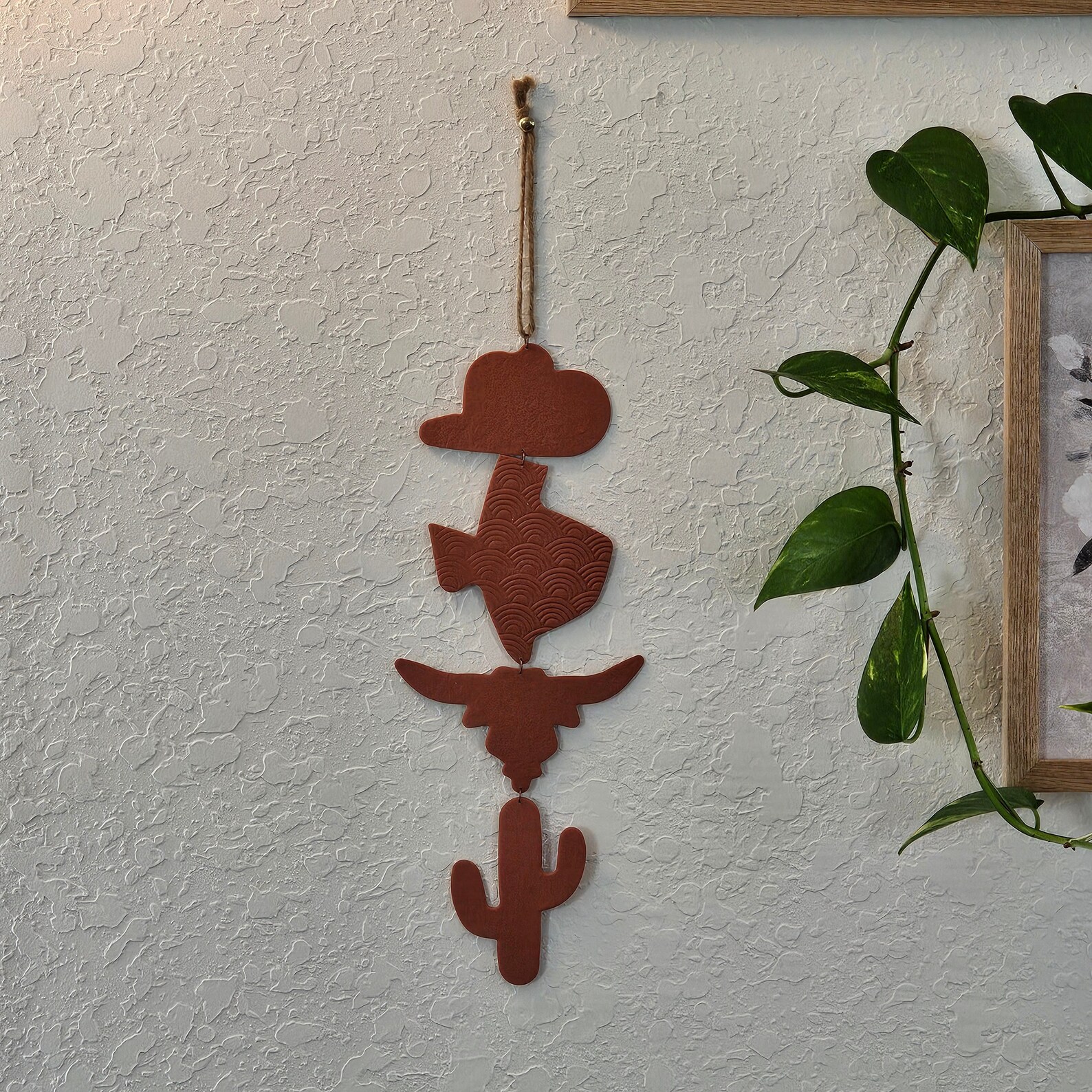 Clay Texas Wall Decor With Cowboy Hat State of Texas Longhorn Cactus ...