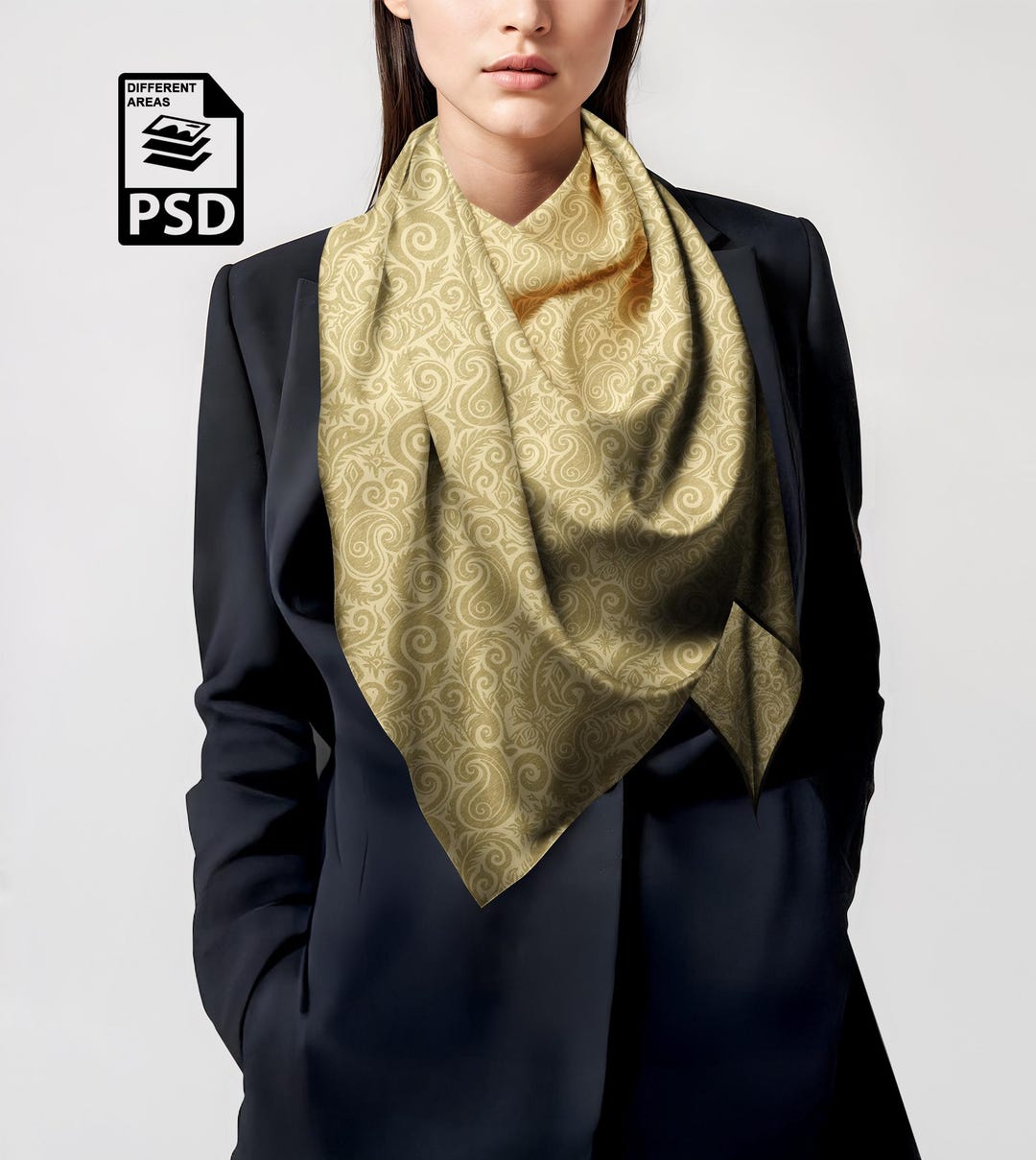 Luxury Gold Paisley Scarf PSD Mockup – Editable Scarf Mock-up for ...