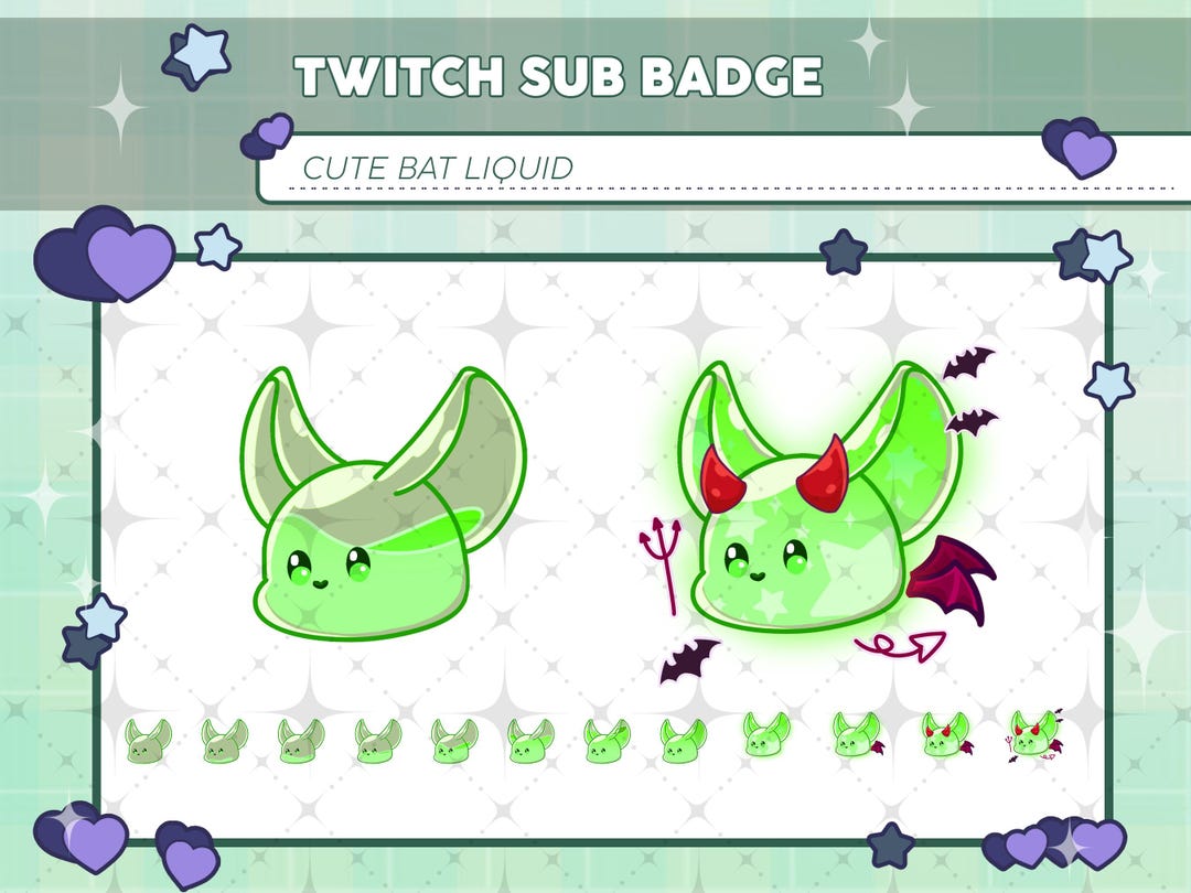 Cute Green Liquid Bat Sub Badge, Blood Sub Badges, Vampire Bat Sub Bit ...