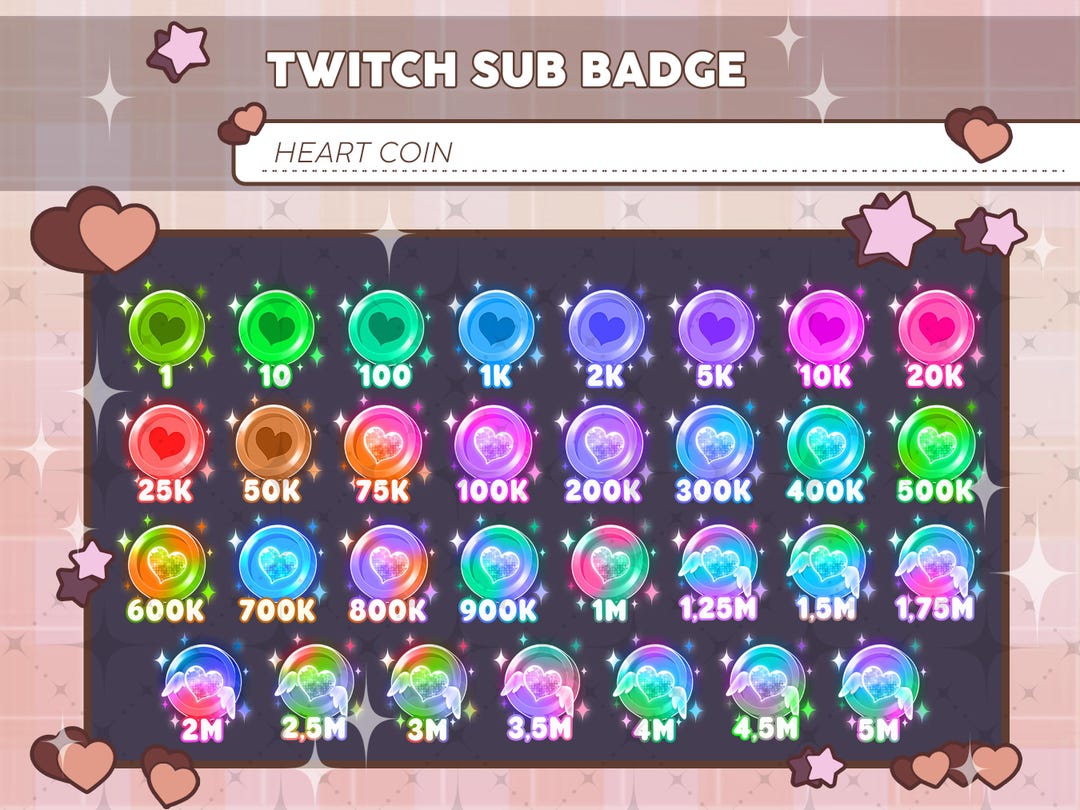 31 Number Cute Heart Coin Bit Badge , Love Coin With Wings Twitch Bit ...
