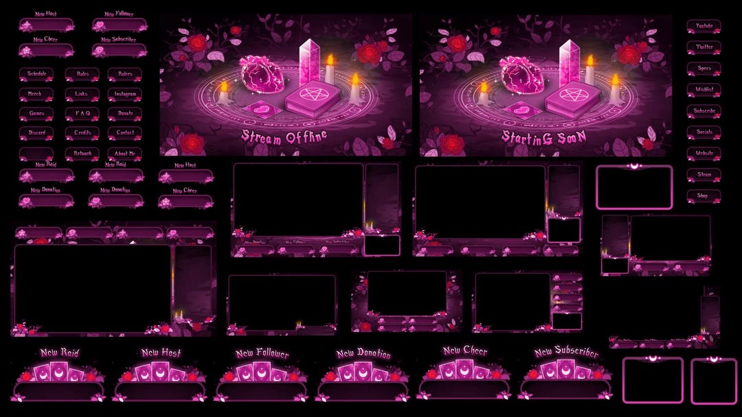 Pink Rose Occult Stream Overlay Package, Twitch, Discord - Etsy
