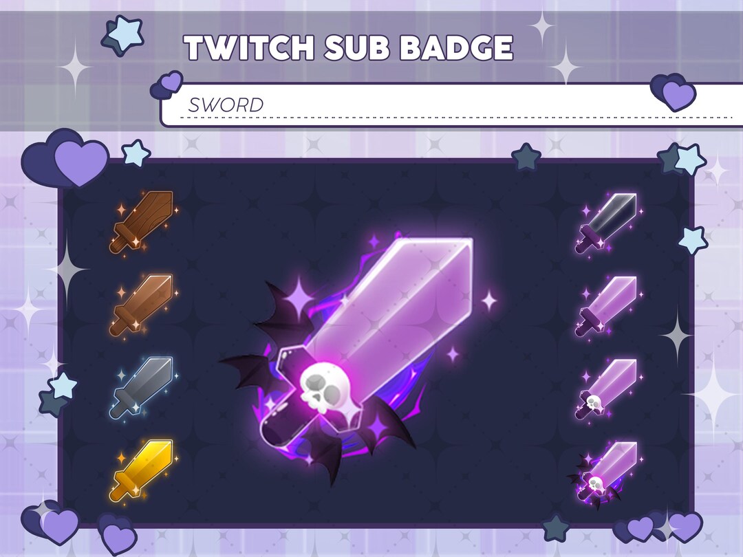Cute Skull Sword Sub Badge, Bat Sword Sub Badge, Weapons Sub Bit Badges ...