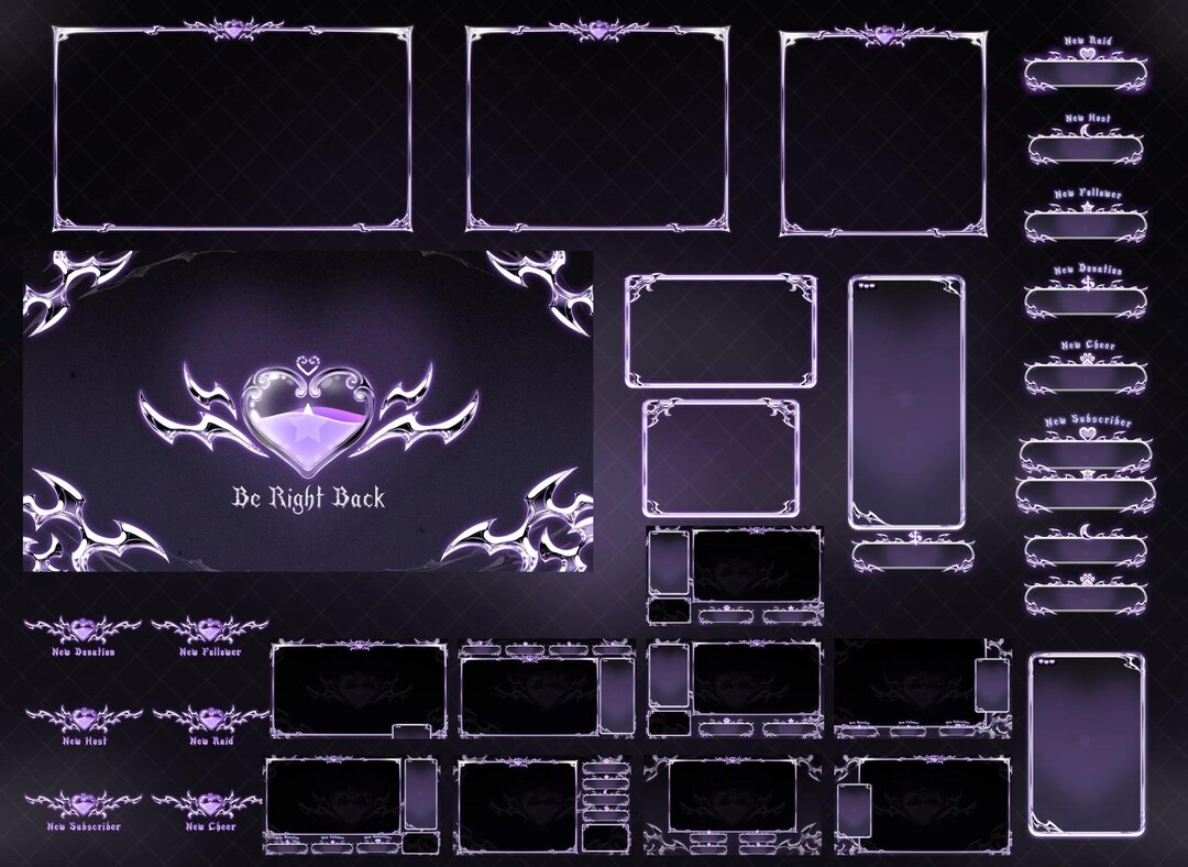 Y2K Gothic Purple Chrome Hologram Animated Stream Pack, Liquid Heart ...