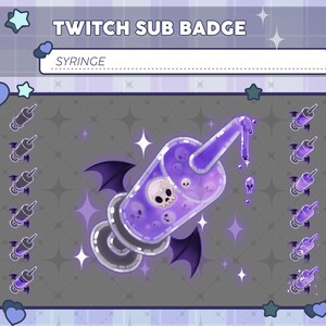 Purple Bat Syringe Sub Badge, Toxic Skull Liquid Sub Badge, Vampire Sub ...