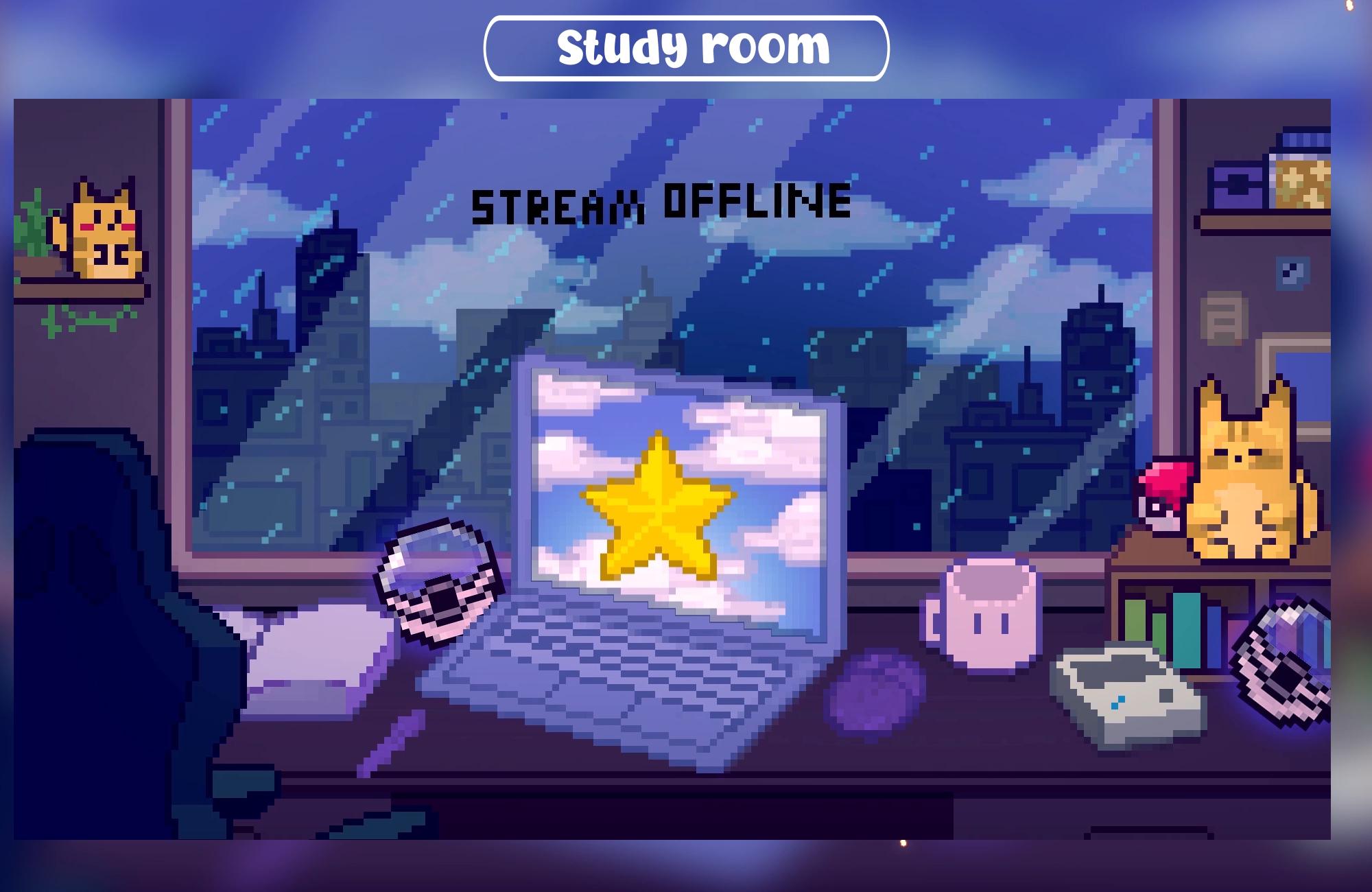 Animated Screen Lofi Pixel Study Room , Poke - Pixel Cute Room With ...