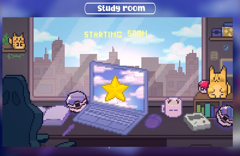 Animated Screen Lofi Pixel Study Room , Poke - Pixel Cute Room With ...