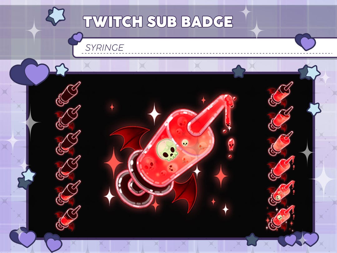 Red Bat Syringe Sub Badge, Toxic Skull Liquid Sub Badge, Vampire Sub ...