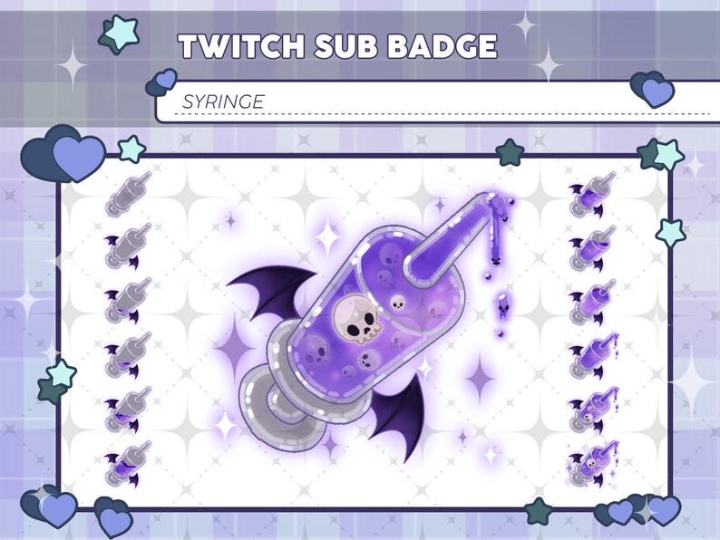 Purple Bat Syringe Sub Badge, Toxic Skull Liquid Sub Badge, Vampire Sub ...