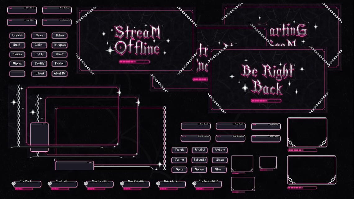 Gothic Pink Stream Overlay Package, Y2K Animated Scenes (digital ...