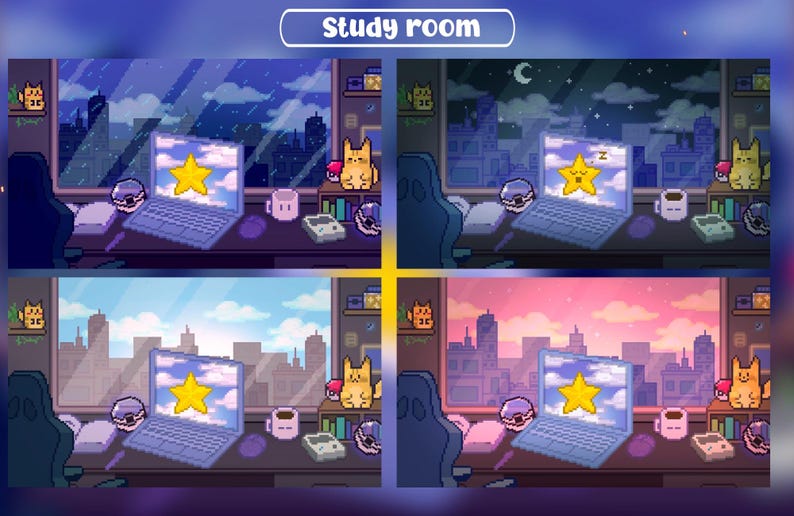 Animated Screen Lofi Pixel Study Room , Poke - Pixel Cute Room With ...
