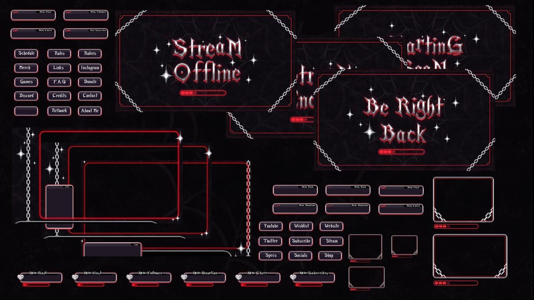 Y2k Gothic Streamer Overlay Package, Animated Web Spider, Blood Stream ...