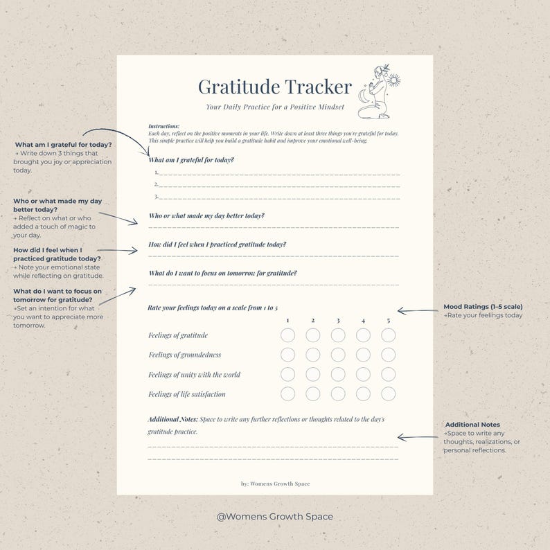 Gratitude Journal Printable | Daily Self-reflection Tracker | Mental ...