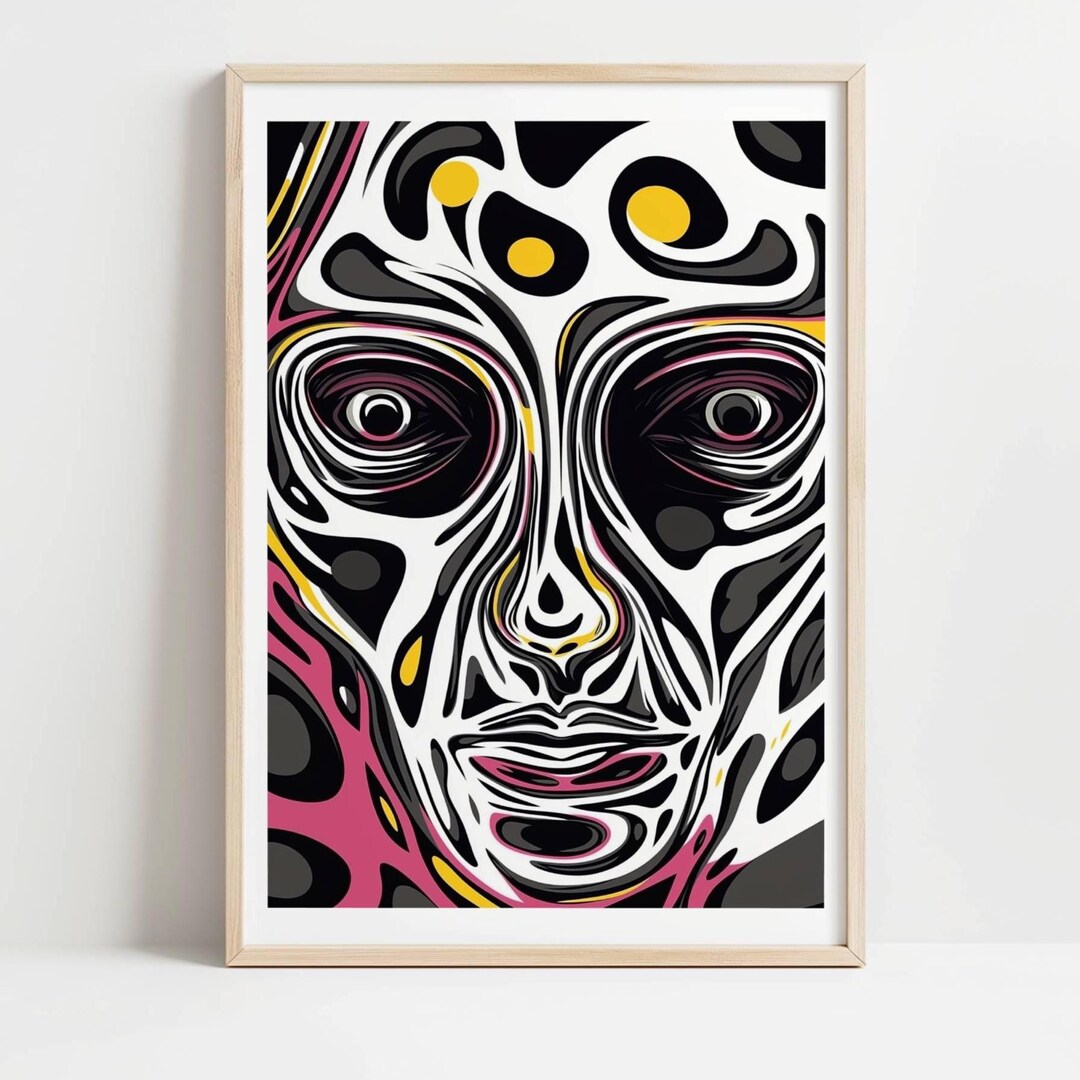 Psychedelic Face Art Print, Abstract Expressionist Portrait Poster ...