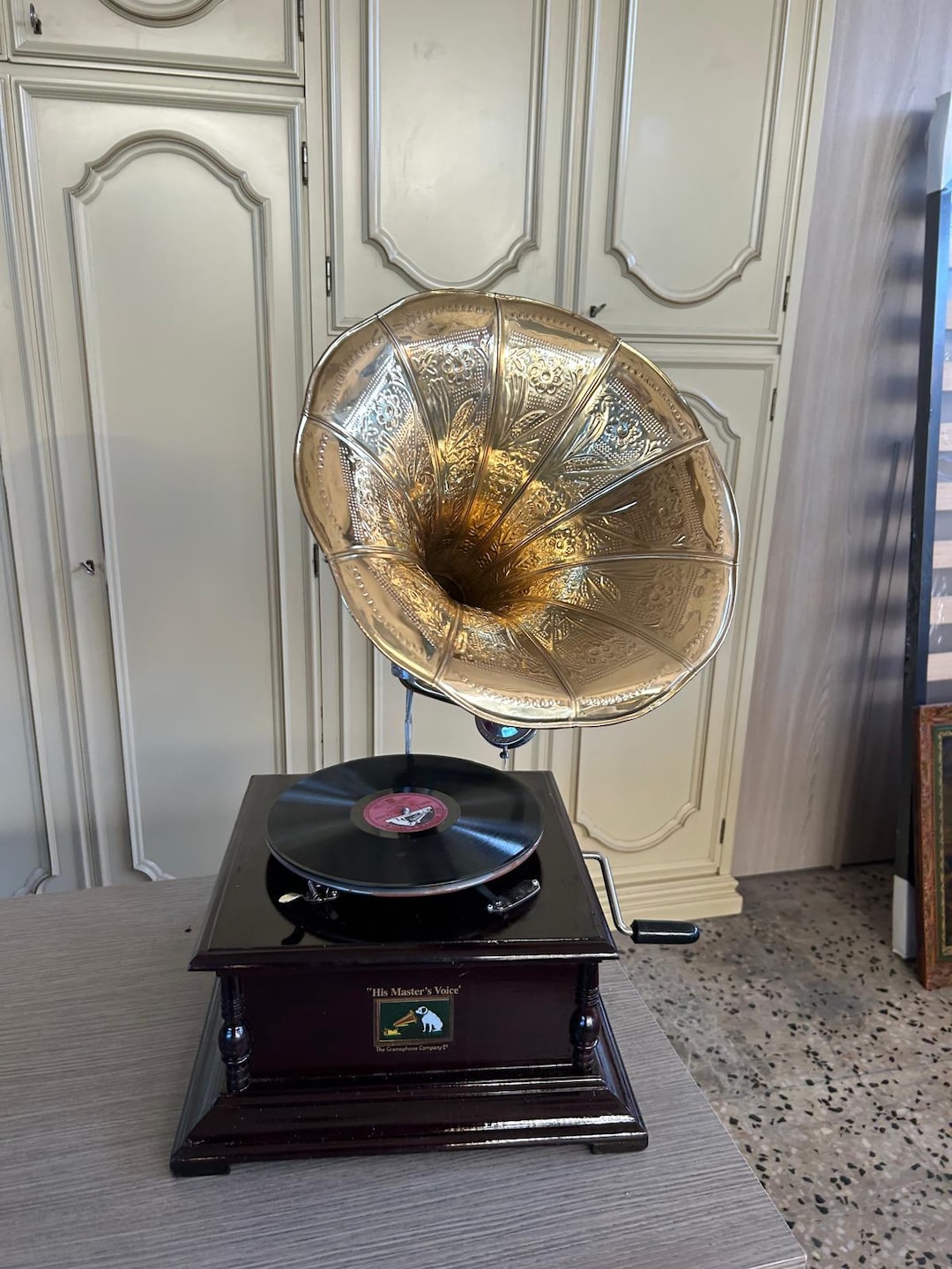 “his Master’s Voice” Gramophone With Large Brass Trumpet – Vintage ...