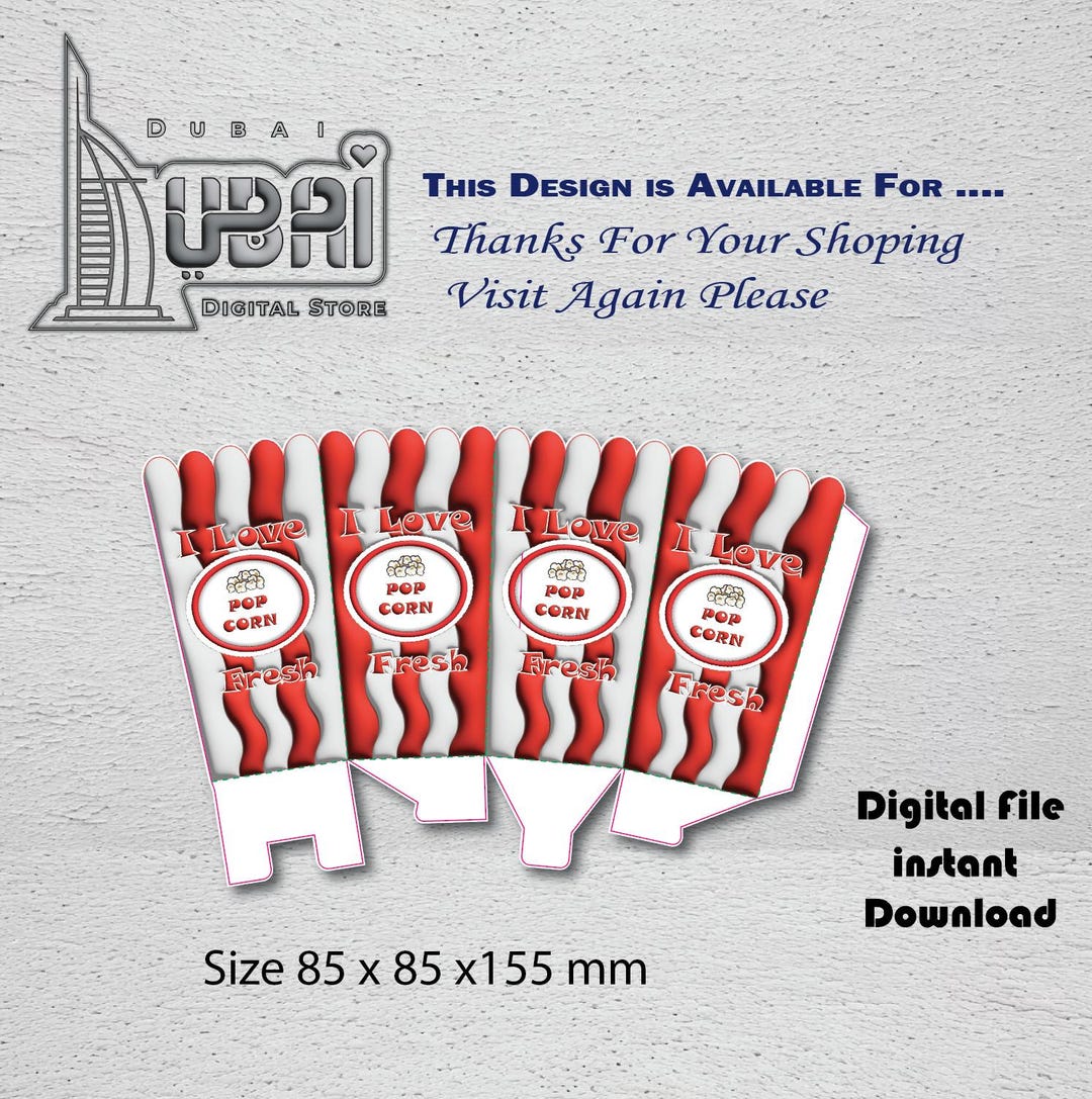 Pop Corn Box Blank Template, Snack Box Template, Party Favor Box, Large ...