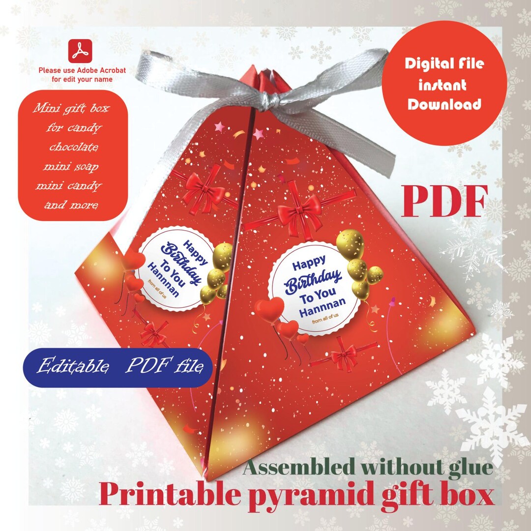 Printable Birthday Mini Gift Box Party Favor Box DIY Pyramid Christmas ...