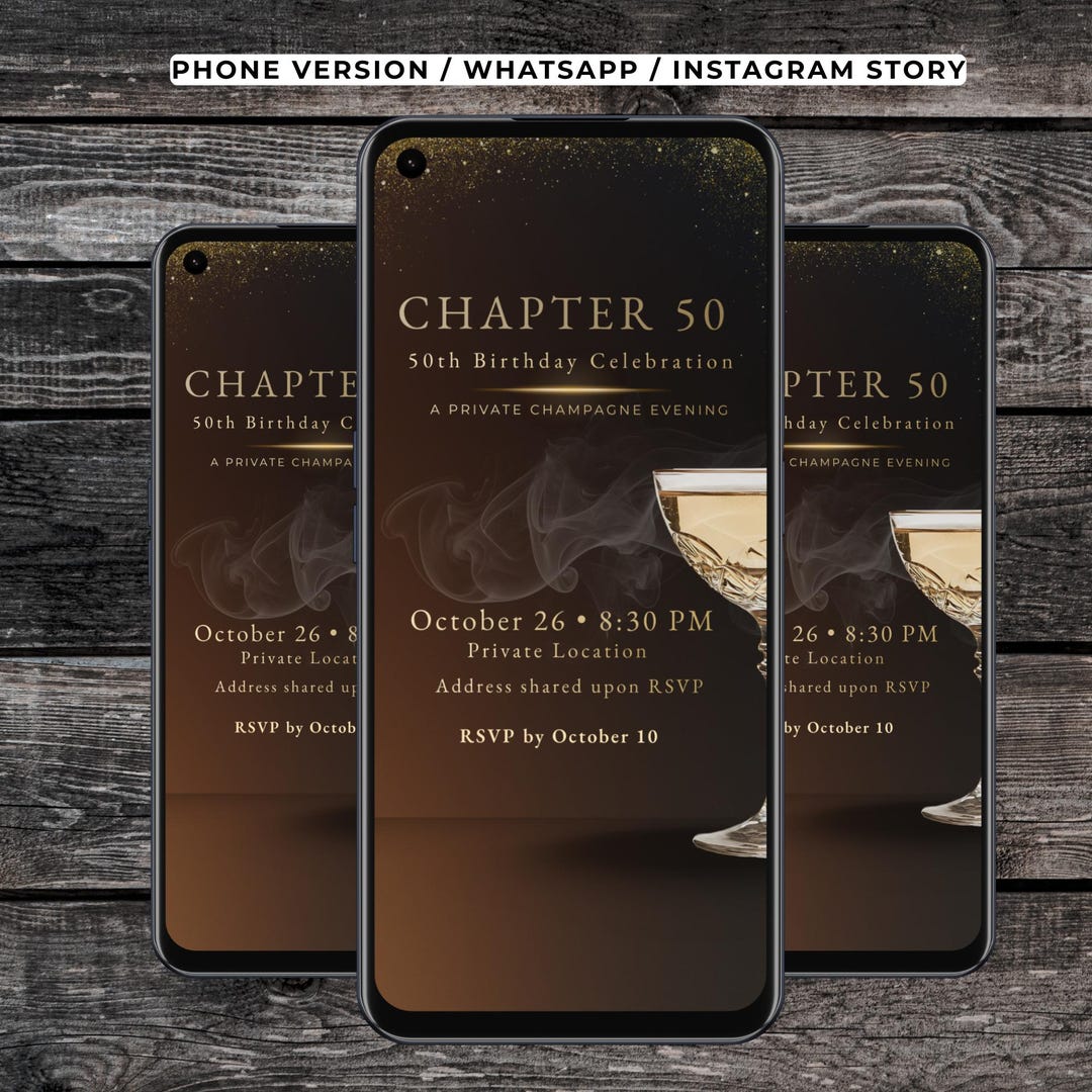 50th Birthday Dinner Invite, Chapter 50 Champagne Invitation, Black ...