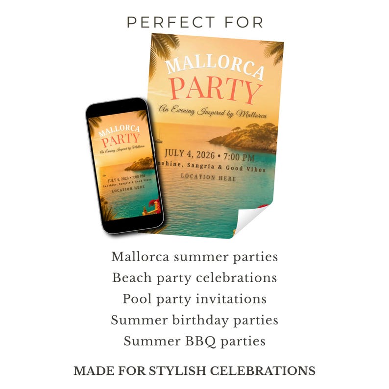 Mallorca Party Invitation Template, Pool Party Invite, Summer Party ...