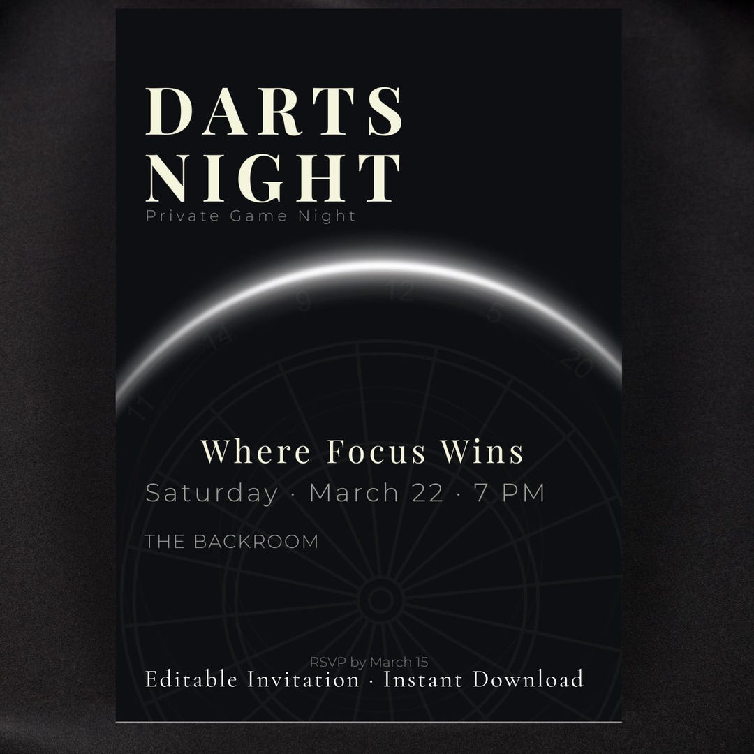 Darts Night Invitation – Private Game Night, Modern Dark Board Design ...