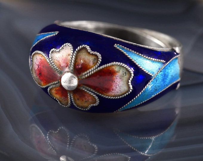 Vintage to Antique Chinese Export Ring, Sterling Silver Cobalt Blue ...