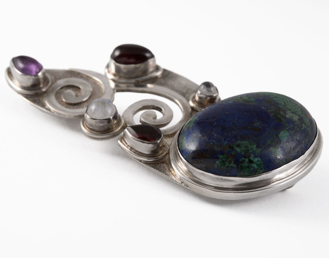 Vintage Signed Sajen Pendant Brooch Pin 925 Sterling Silver Multi Stone ...