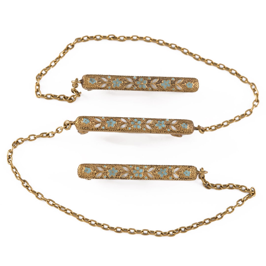 Antique 14k Krementz Bar Brooch Pin Signed Chain Trio Set Enamel Solid ...