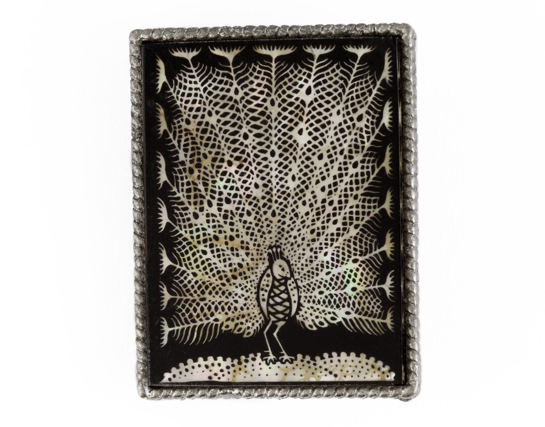 Vintage Japanese Brooch Pin Peacock Art With Iridescent Background ...