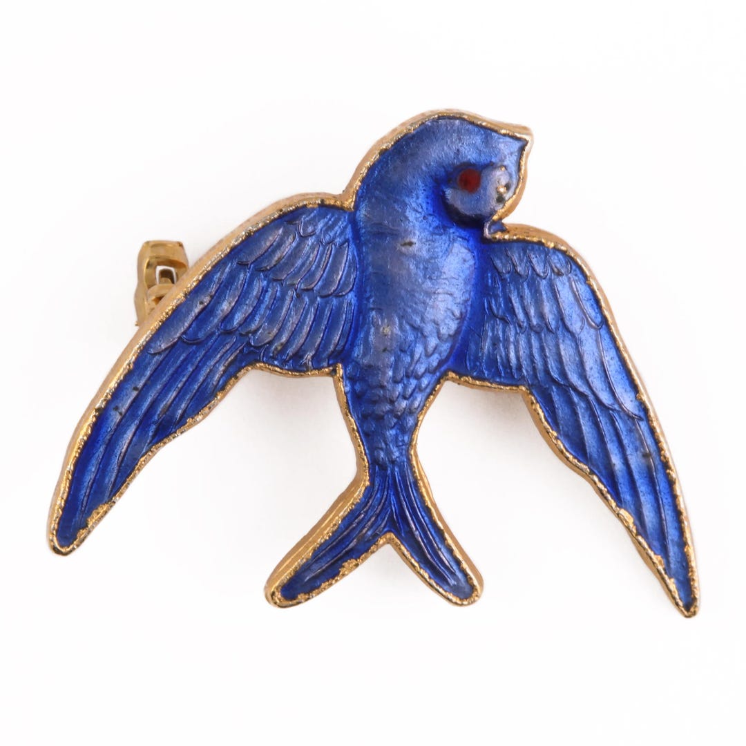 Bluebird of Happiness Brooch Pin Blue Bird Flying Swallow Enamel Gold ...
