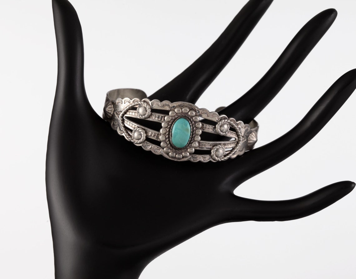 Vintage Signed Bell Trading Post Cuff Bracelet Turquoise Stone 925 ...