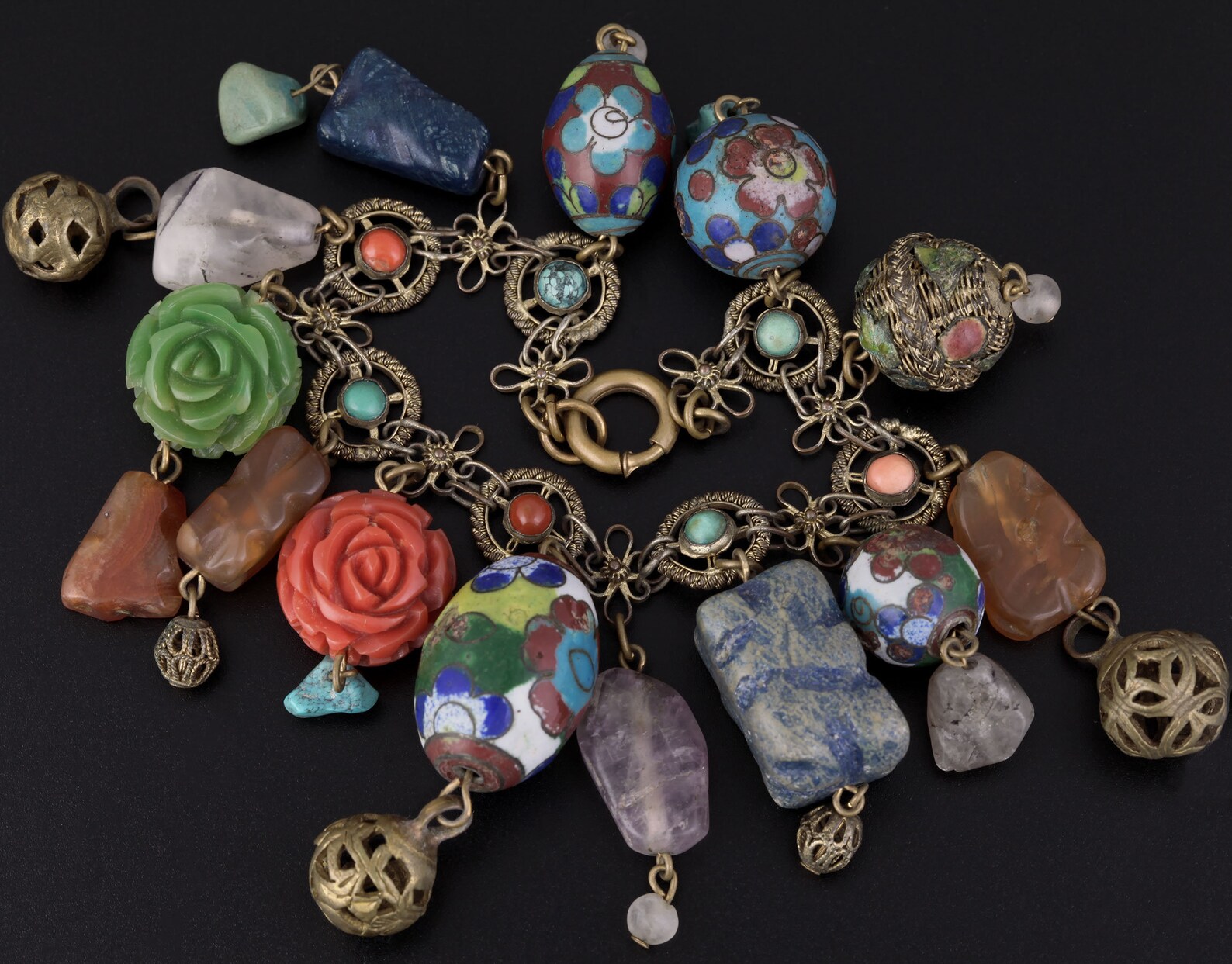 Antique Chinese Charm Bracelet Filigree Cloisonne Enamel Art - Etsy