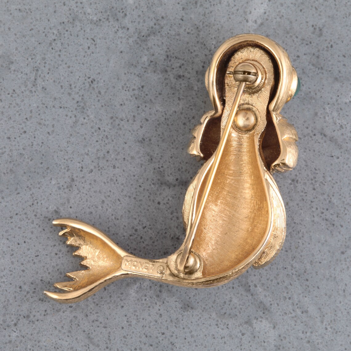 Vintage MONET Walrus Brooch Pin Signed Gold Tone Metal Large Green ...