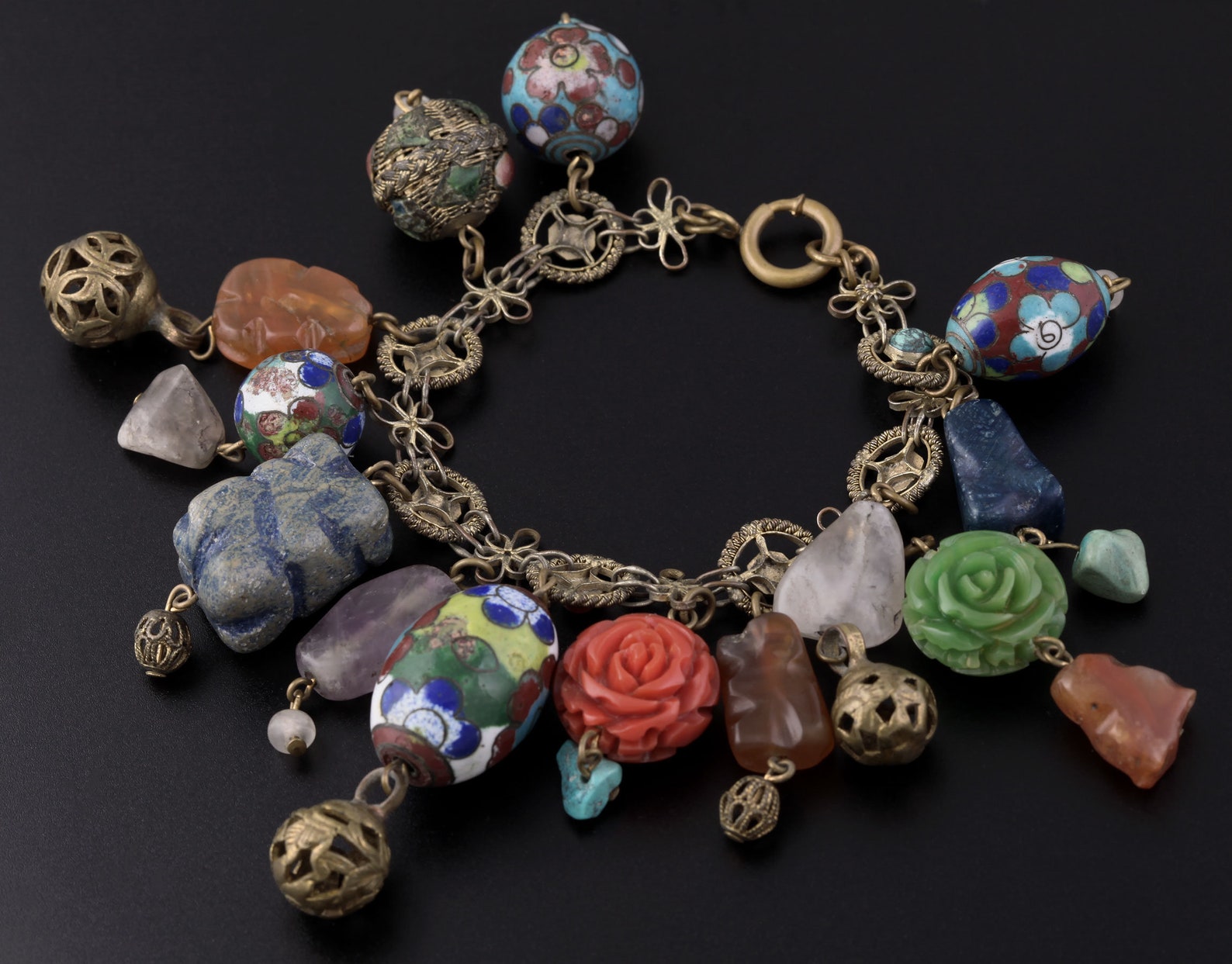 Antique Chinese Charm Bracelet Filigree Cloisonne Enamel Art - Etsy