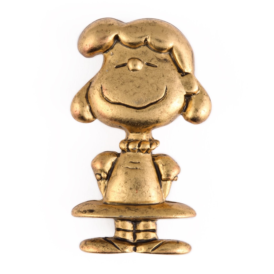 Vintage Peanuts Lucy Brooch Pin UFS Signed Gold Tone Metal Retro Snoopy ...