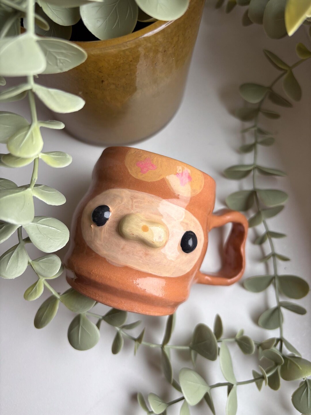 Terracotta Cute Animal Face Mug With Handle | Handmade & Handpainted ...