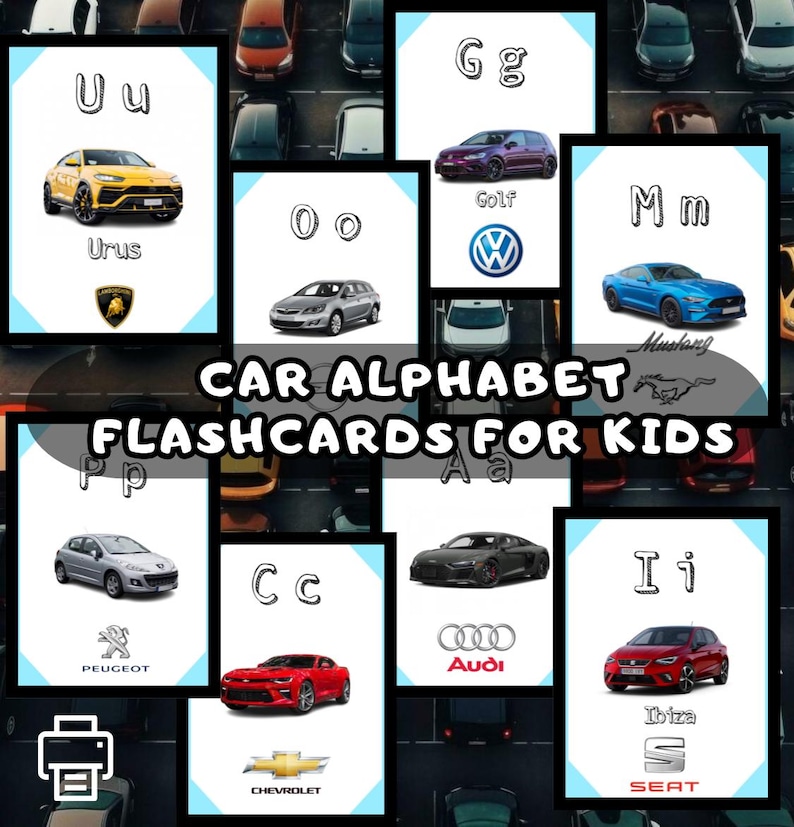 Car Alphabet Flashcards for Kids – Learn Abcs With Famous Car Brands ...