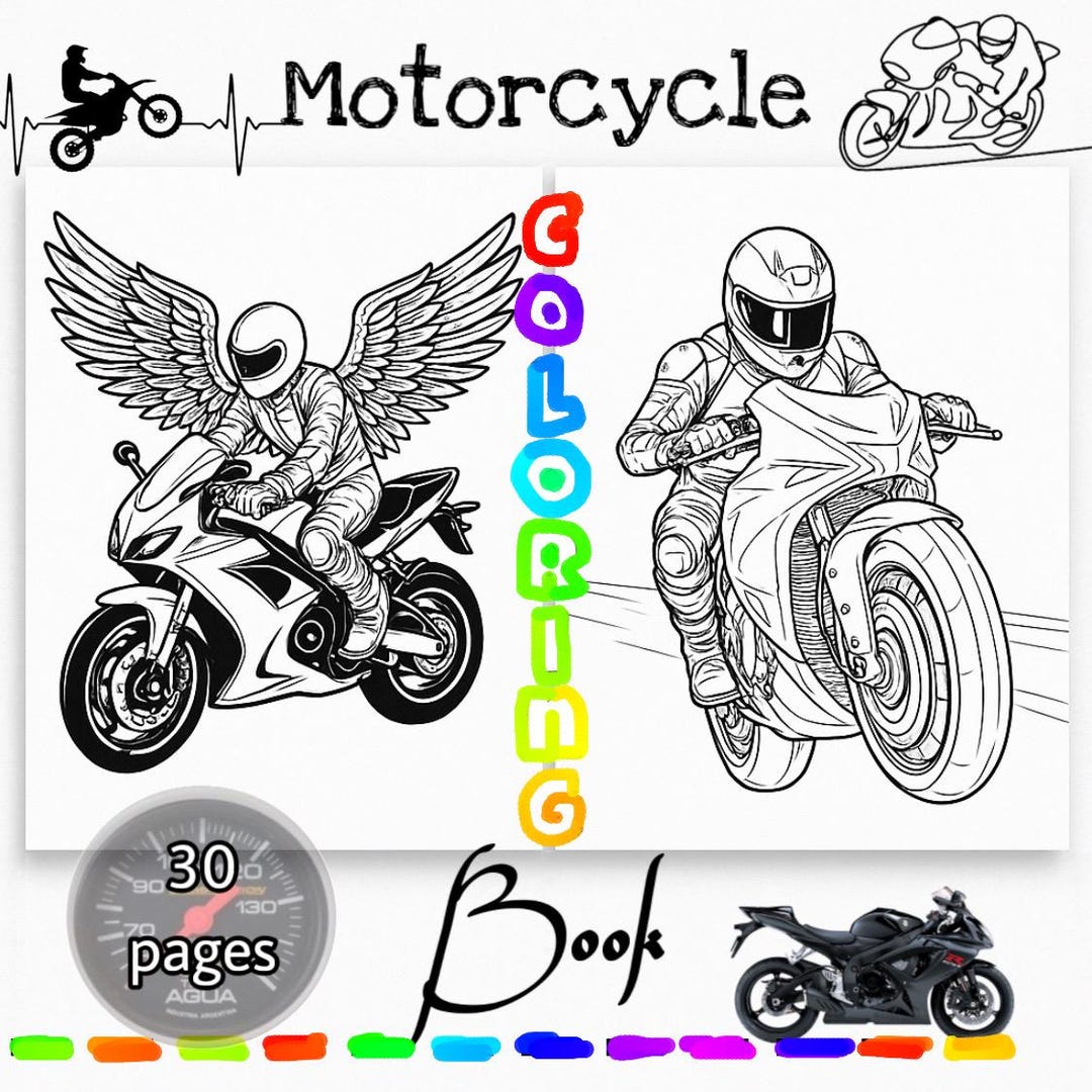 Motorcycle Coloring Book – 30 Fun Bike Designs (printable PDF) - Etsy