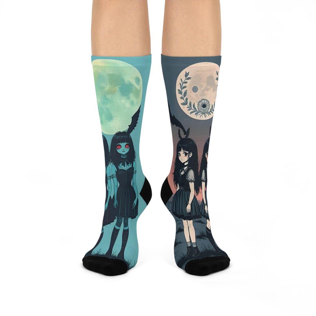 Mismatched Anime Twins Gothic Fantasy Crew Socks, Cozy Halloween Gift ...