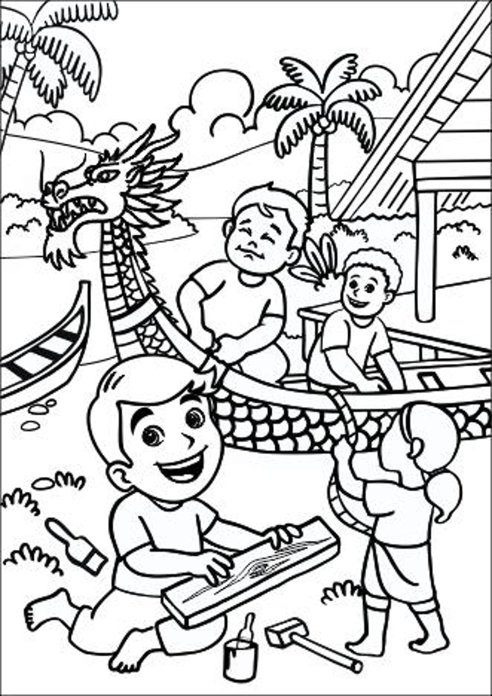 Dragon Boat Festival Coloring Page for Kids | Traditional Boat Scene ...