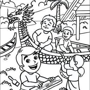 Dragon Boat Festival Coloring Page for Kids | Traditional Boat Scene ...
