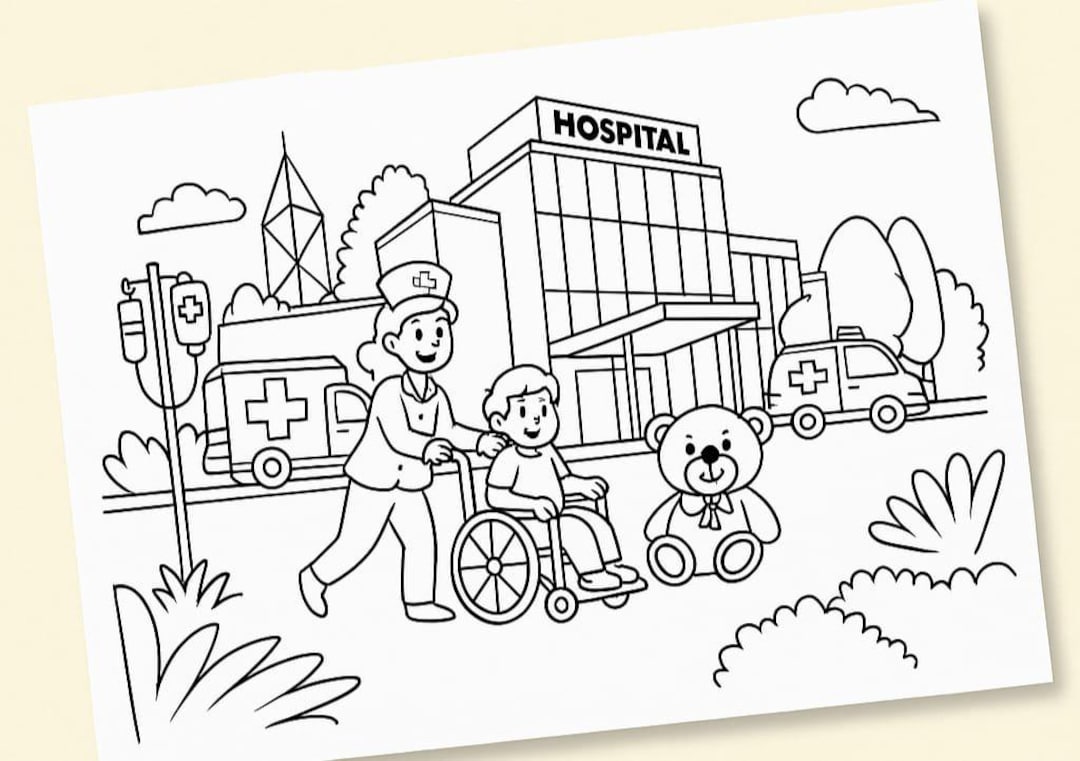 Printable Hospital Coloring Page for Kids Kak Yos Palembang Art - Etsy ...
