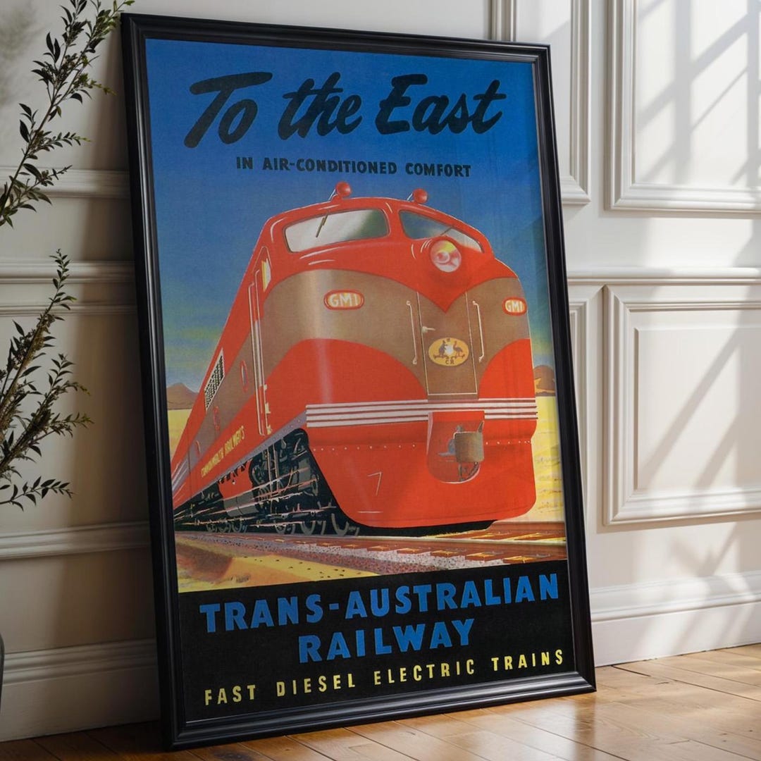 Vintage Australian Train Travel Poster – Bold Red Diesel Locomotive ...
