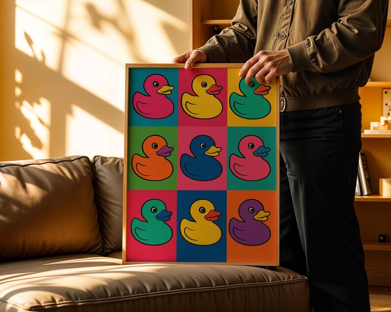 Pop Art Rubber Duck Poster | Bright Retro Bath Toy Wall Art | Colorful Kids Bathroom Decor ...