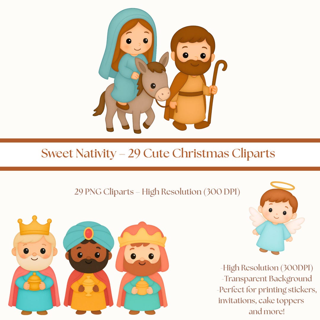 Sweet Nativity Clipart Set – 29 Christmas Pngs (digital Download) - Etsy