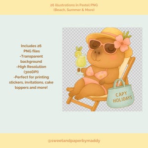 Kawaii Capybara Clipart: Summer Fun PNG Illustrations (digital Download ...