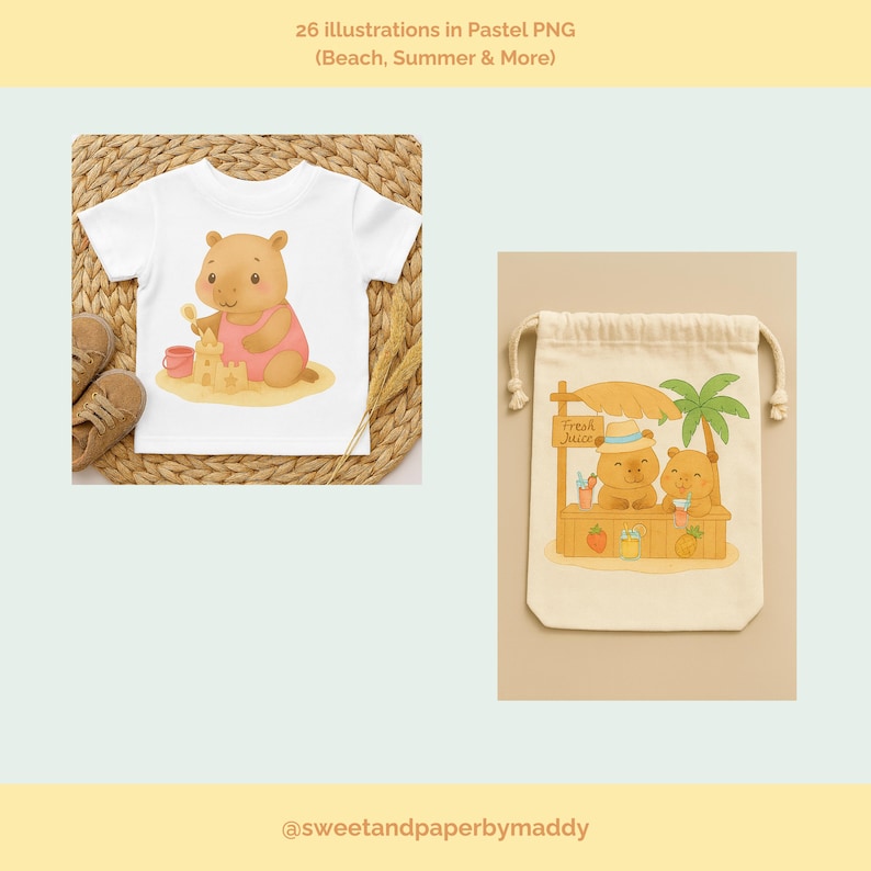 Kawaii Capybara Clipart: Summer Fun PNG Illustrations (digital Download ...