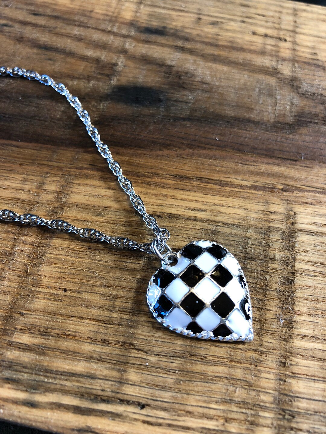 Checkered Flag Heart Charm Necklace - Etsy