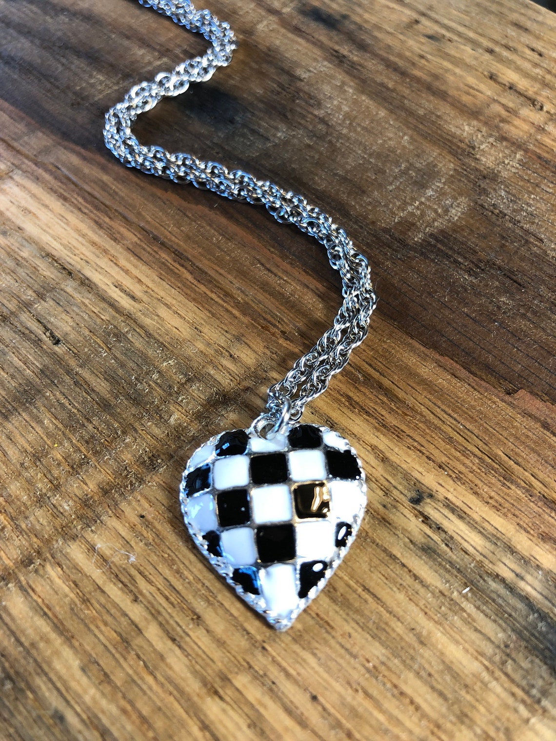 Checkered Flag Heart Charm Necklace | Etsy
