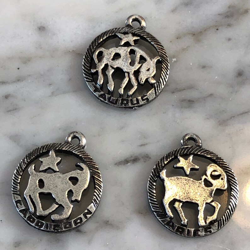 Zodiac Sign Pewter Charms 12 Pc Set - Etsy